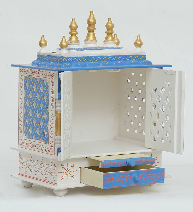 Buy Blue Sheesham Wood & MDF With Door Handicraft Temple by India Home ...