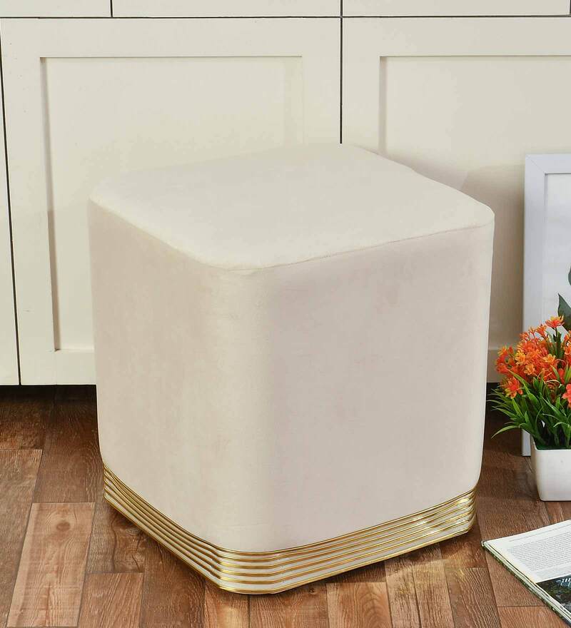 Buy Blueberry Fabric Pouffe in Cream Colour by Riance Creations Online ...