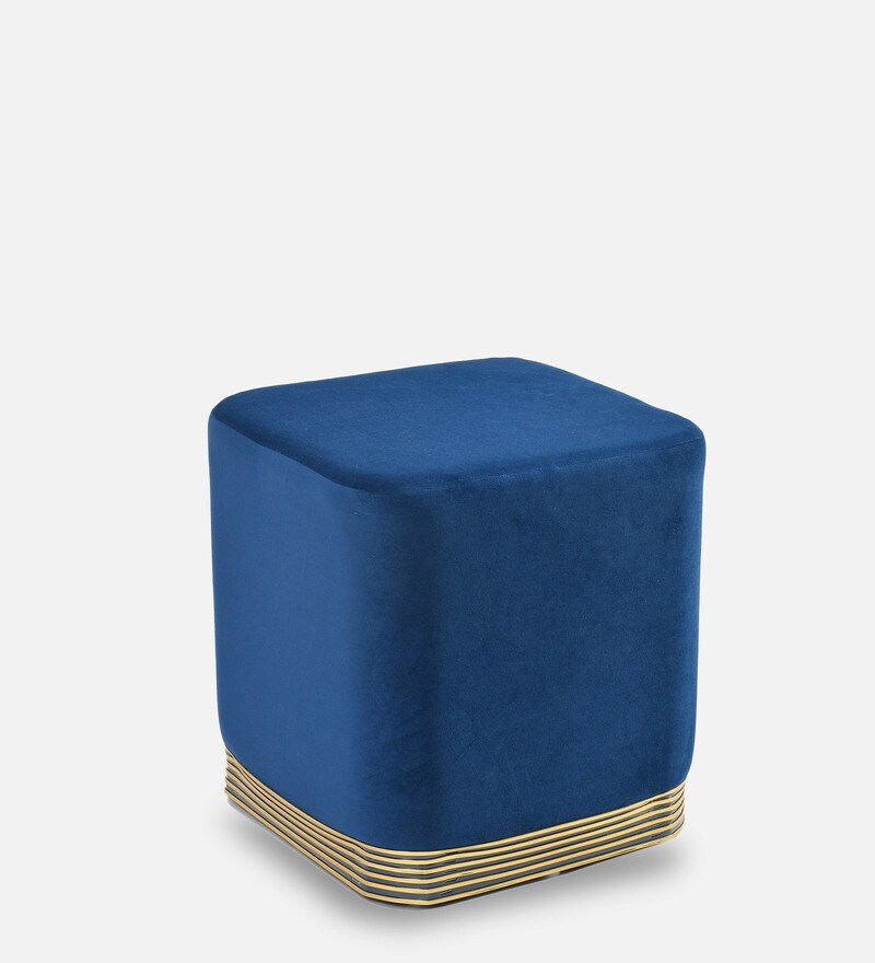 Buy Blueberry Fabric Pouffe in Navy Blue Colour by Riance Creations ...