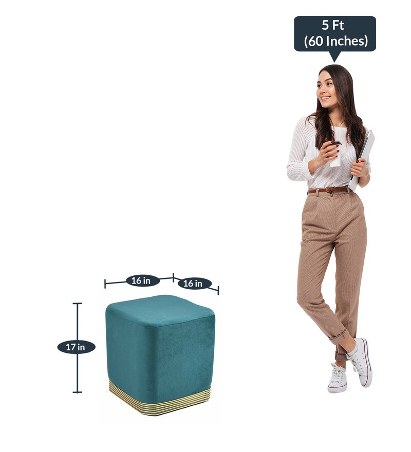 Buy Blueberry Fabric Pouffe in Teal Colour by Riance Creations Online ...