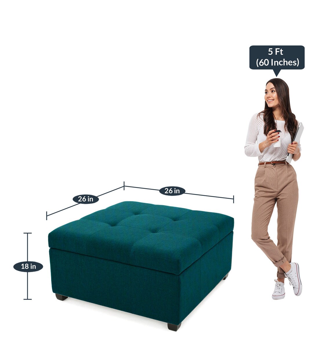 Buy Balkan Fabric Ottoman in Sea Green Colour by Febonic Online ...