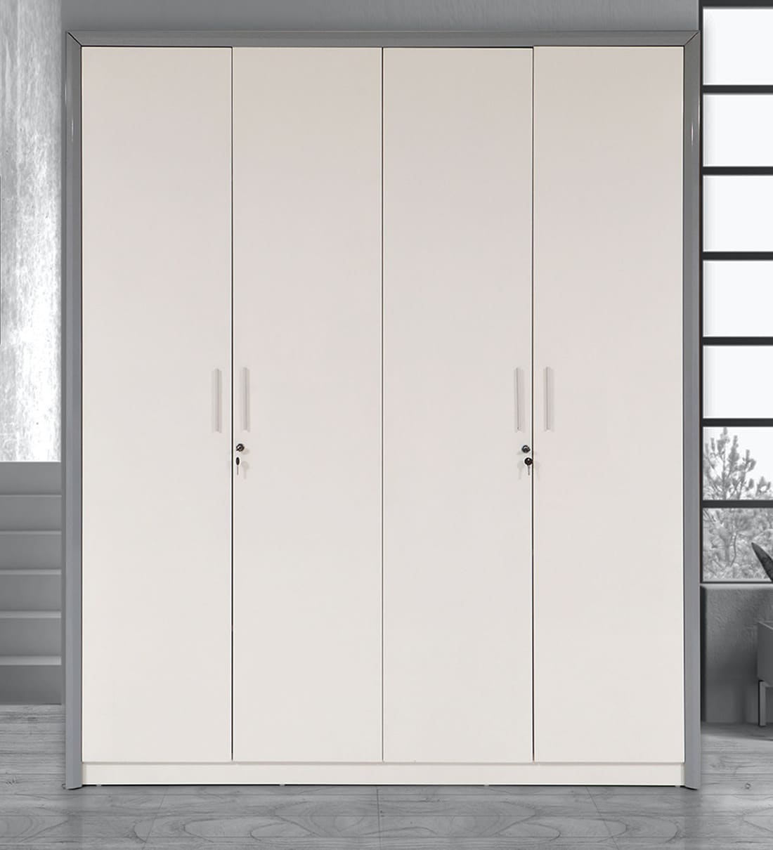 Buy Boston 4 Door Wardrobe in White Finish at 60% OFF by Evok | Pepperfry