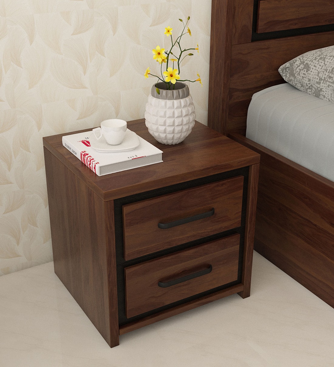 Buy Boston Bedside Table in Sheesham Finish with Drawer by Spacewood ...