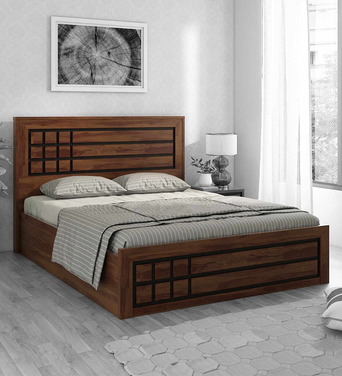Buy Boston King Size Bed in Sheesham Finish with Hydraulic Storage ...