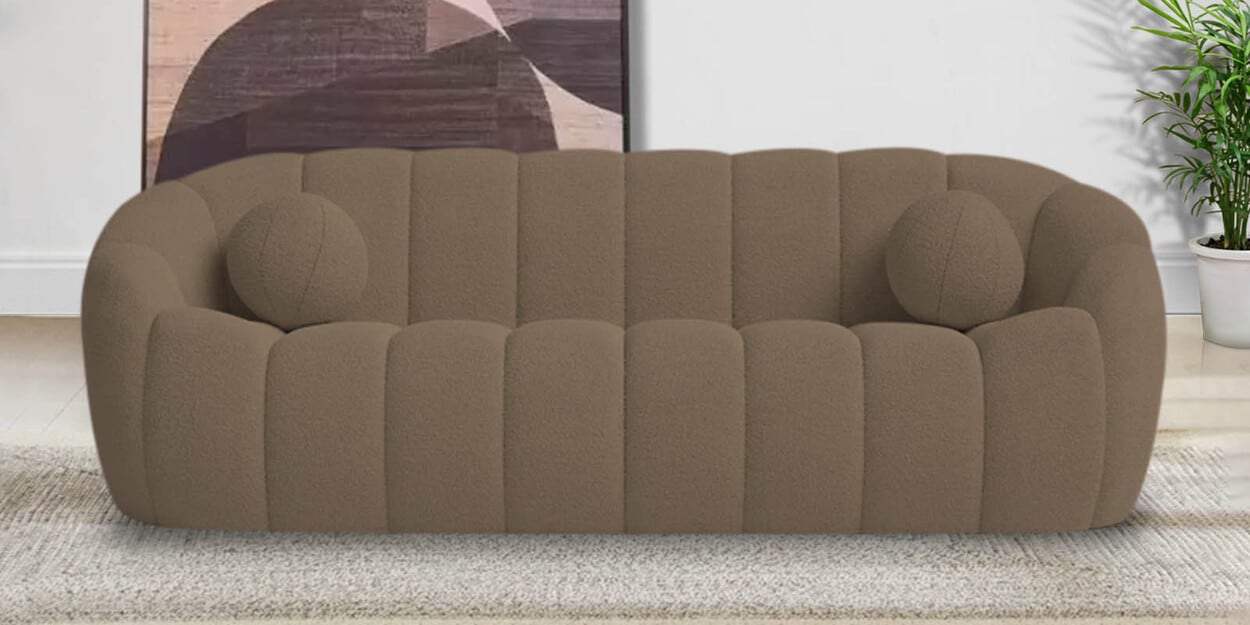 Buy Boucle Fabric 3 Seater Sofa In Caro Beige Colour at 69% OFF by ...