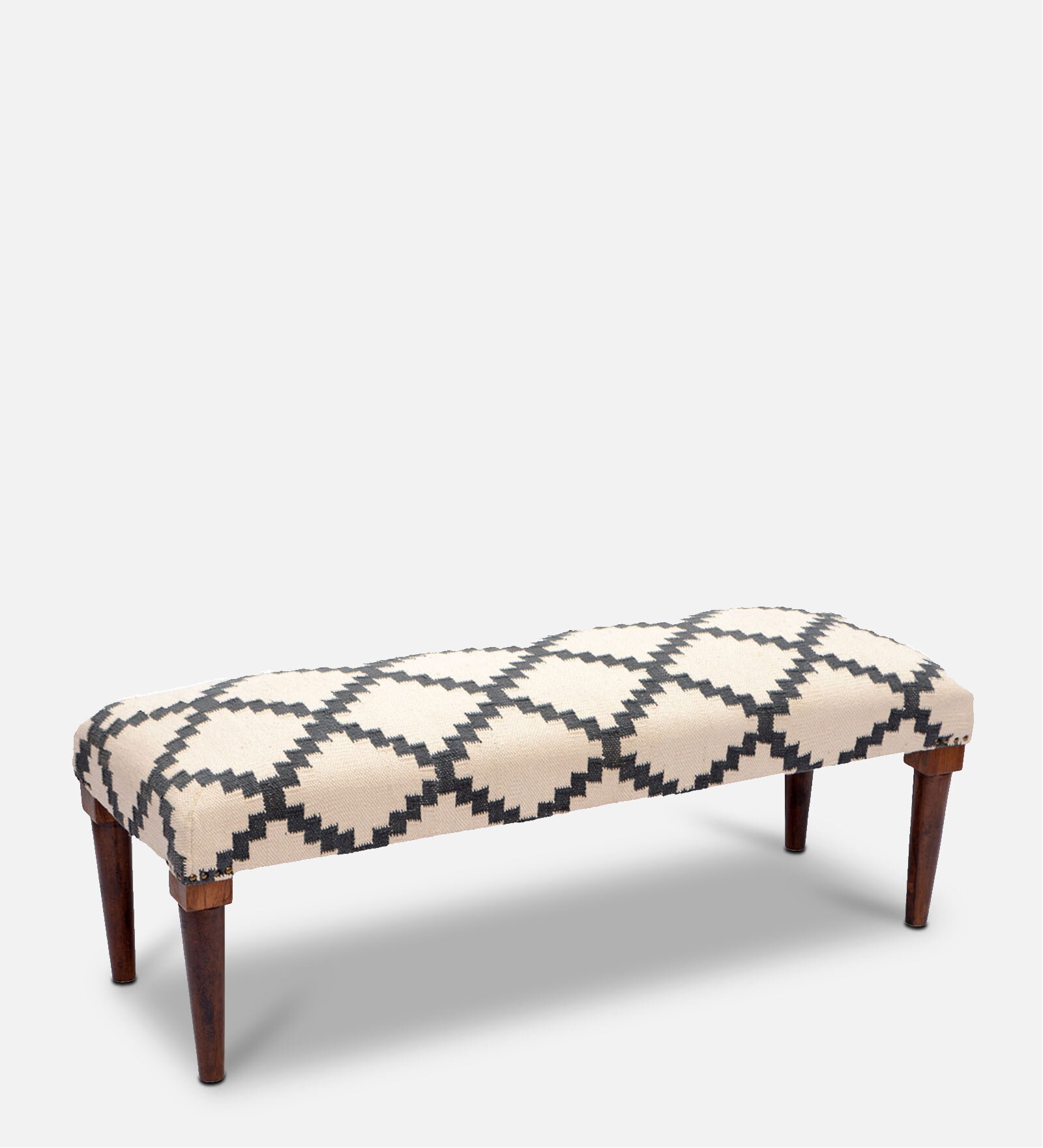 Buy Boho Fabric Upholstered Bench In Off White & Grey Colour at 34% OFF ...
