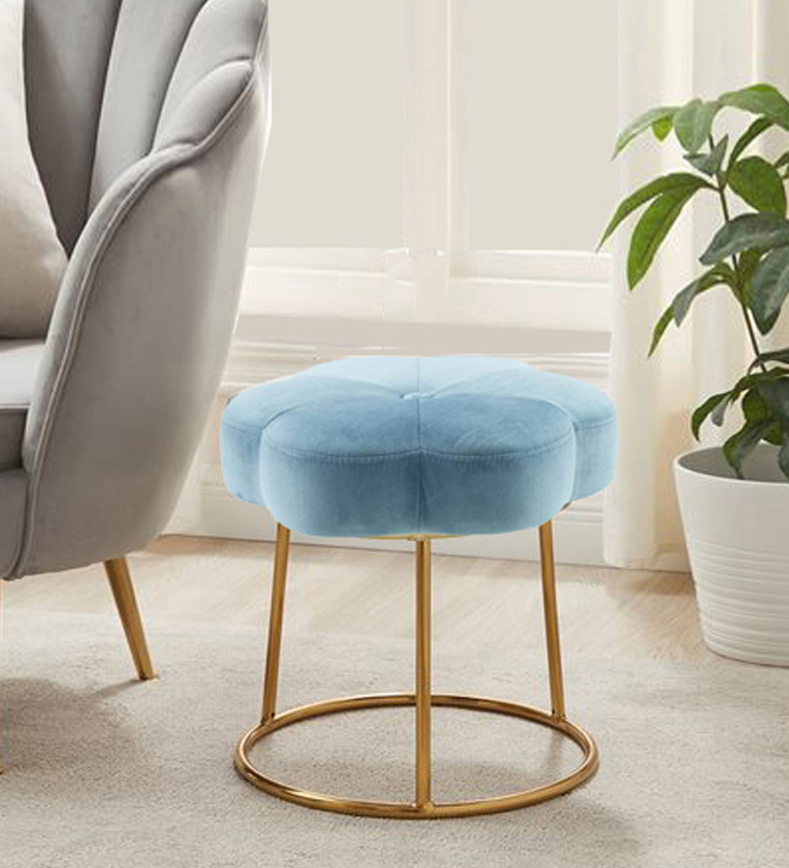 Buy Boho Seating Stool In Sky Blue Colour at 100% OFF by Expressionist ...