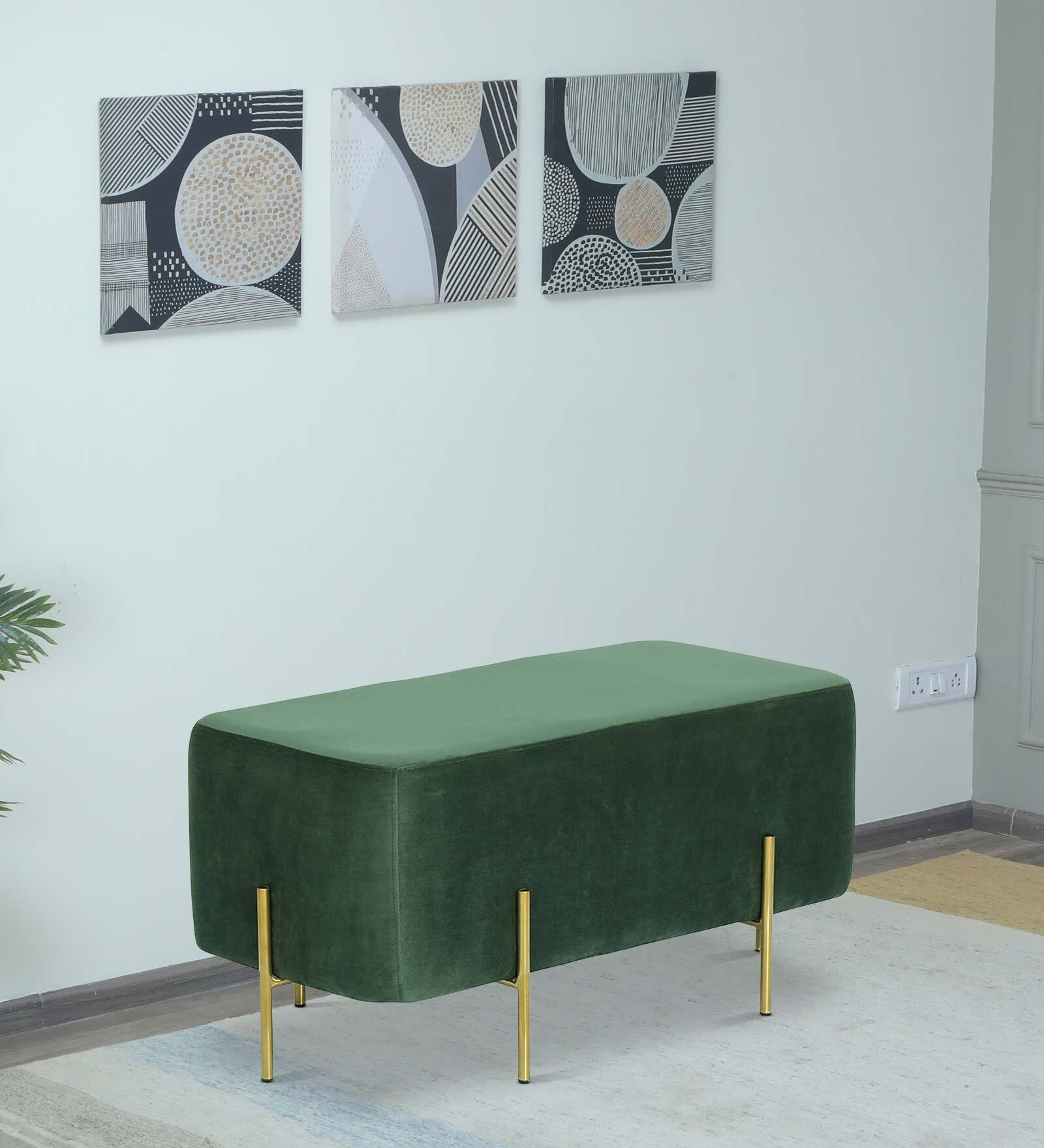 Buy Allucio Velvet Bench In Green Colour Online - Benches - Benches ...