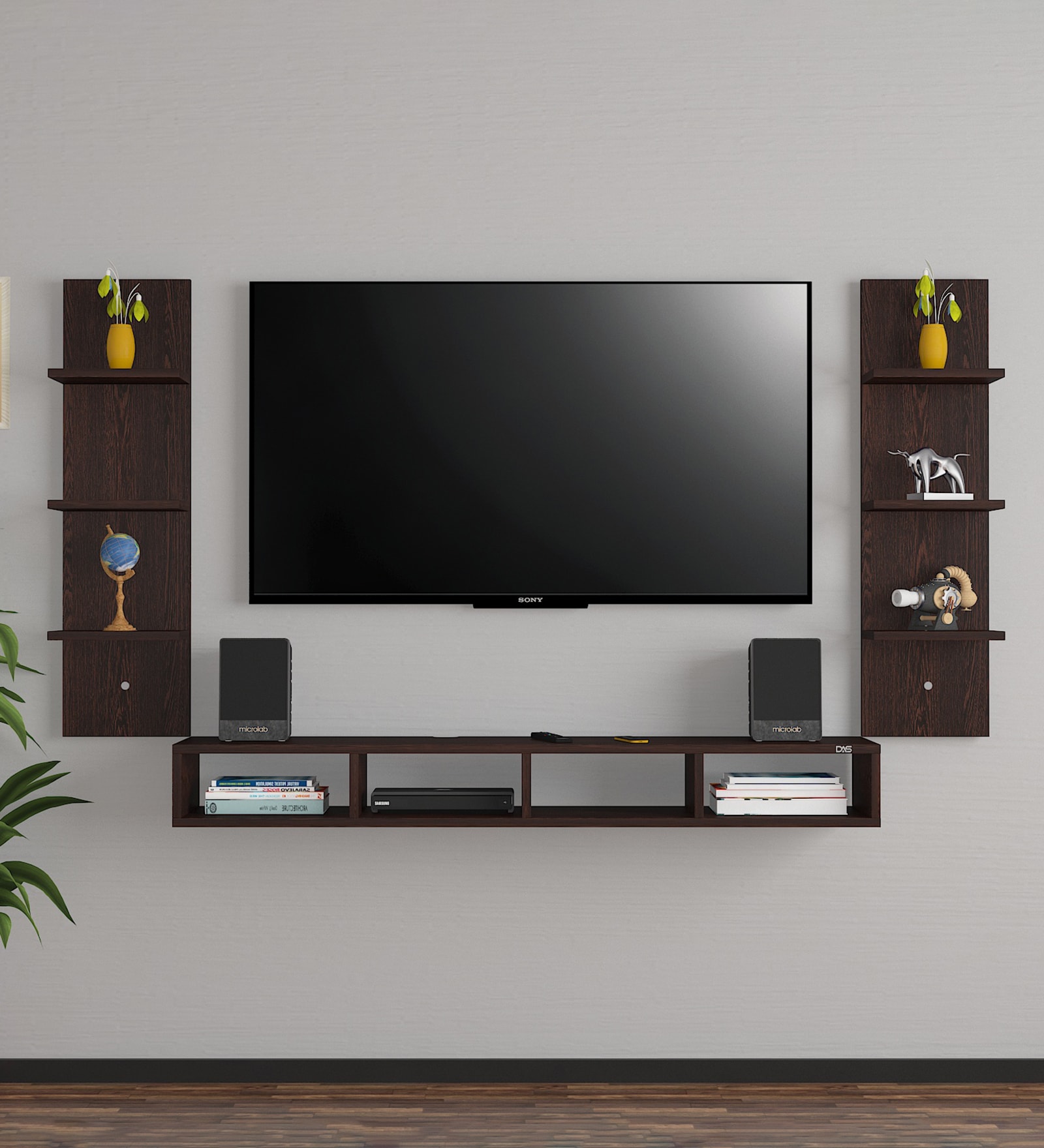 Buy Boliver Wall Mount TV Unit in Wenge Finish For Up To 55\ at 100% ...