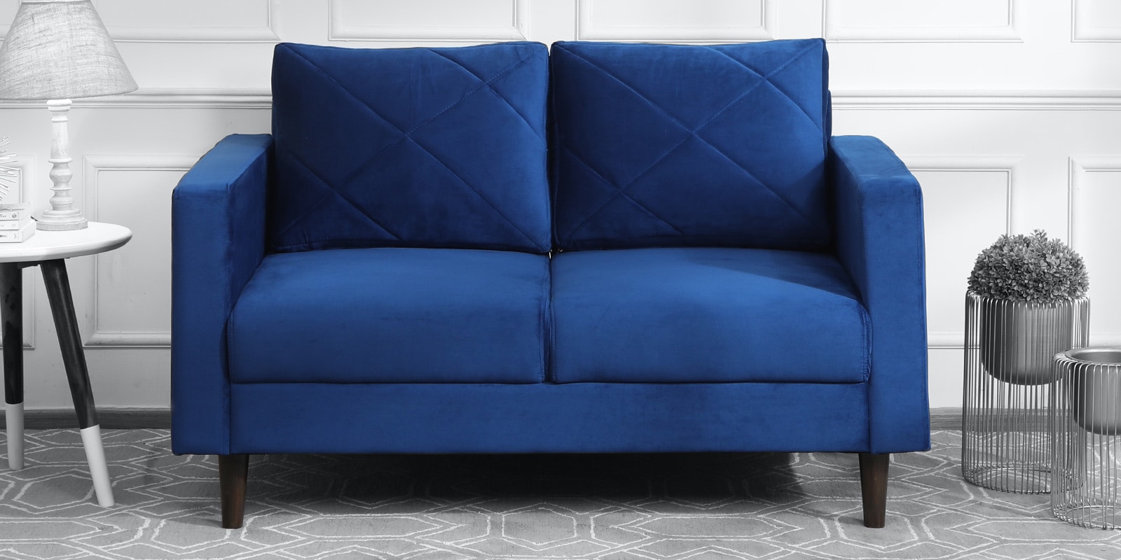 Buy Bonito Velvet Fabric 2 Seater Sofa In Royal Blue Colour By ...