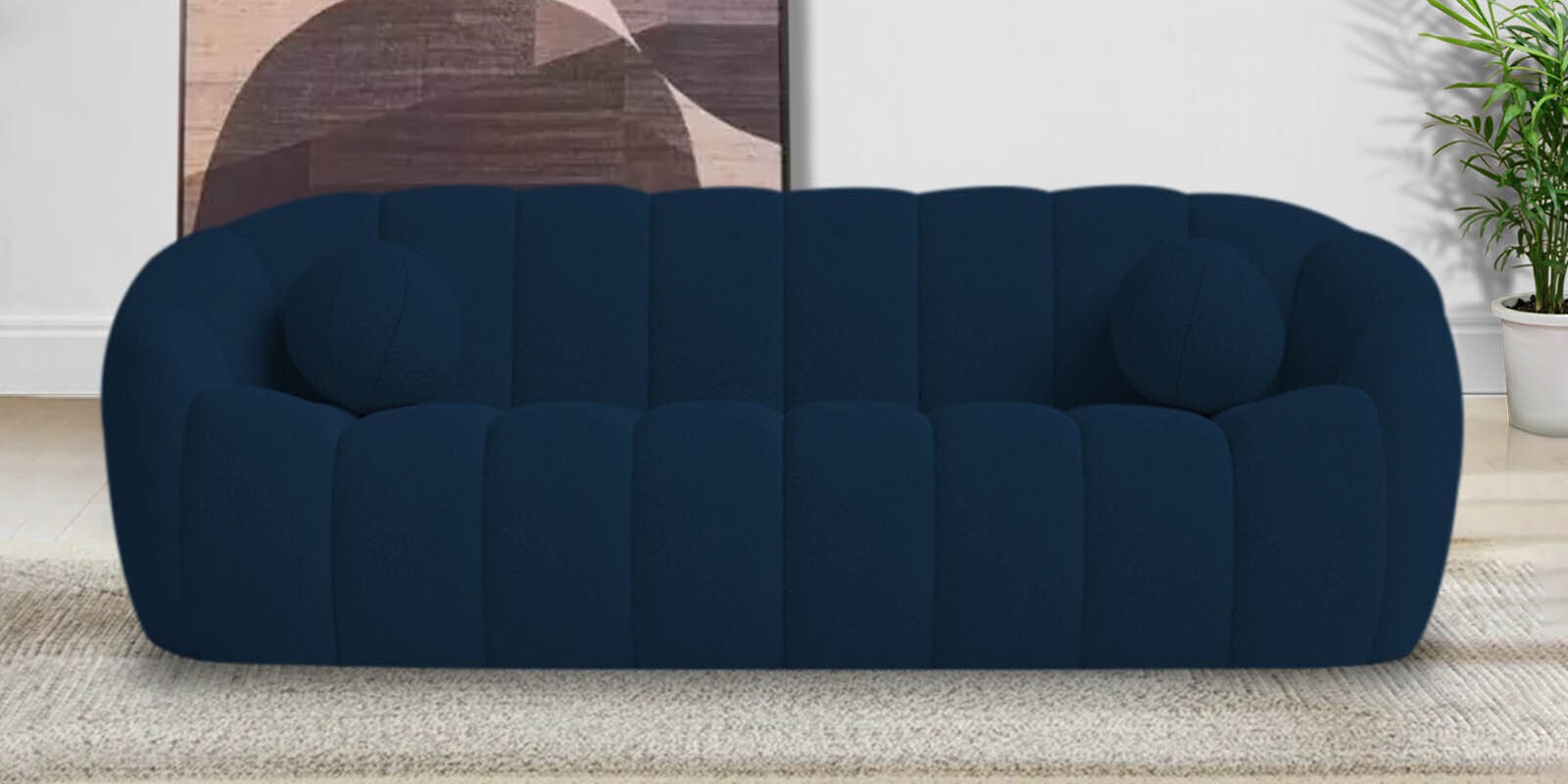 Buy Boucle Fabric 3 Seater Sofa In Danim Blue Colour at 50% OFF by ...