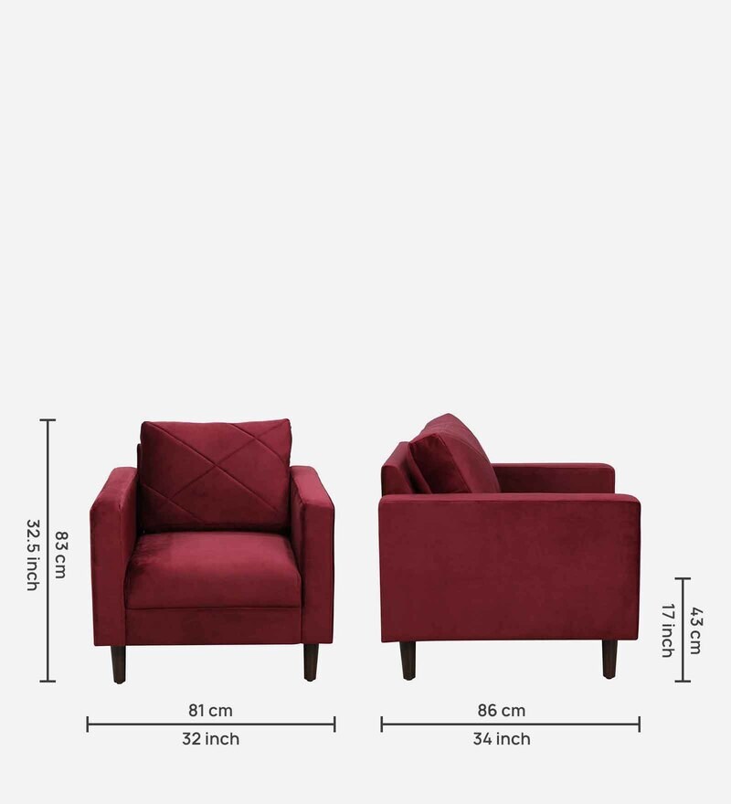 Buy Bonito Velvet 1 Seater Sofa In Berry Red Colour By Casacraft Online ...