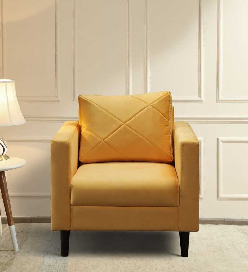 Buy Bonito Velvet 1 Seater Sofa In Yellow Colour By Casacraft Online ...