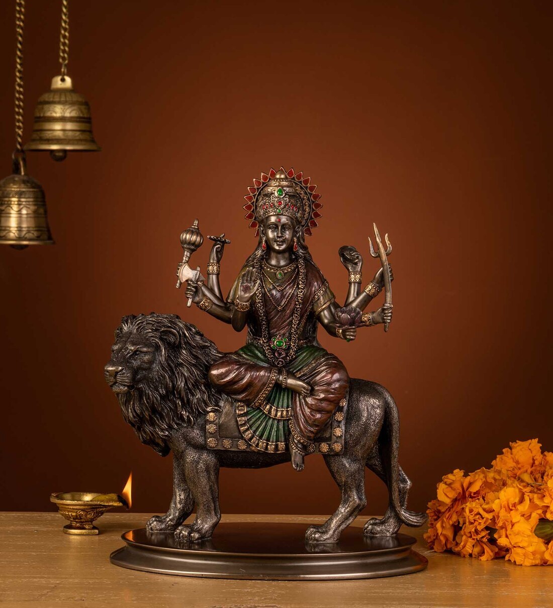 Buy Brass Bonded Bronze Durga Maa on Lion Idol by Ekaa at 52% OFF by ...