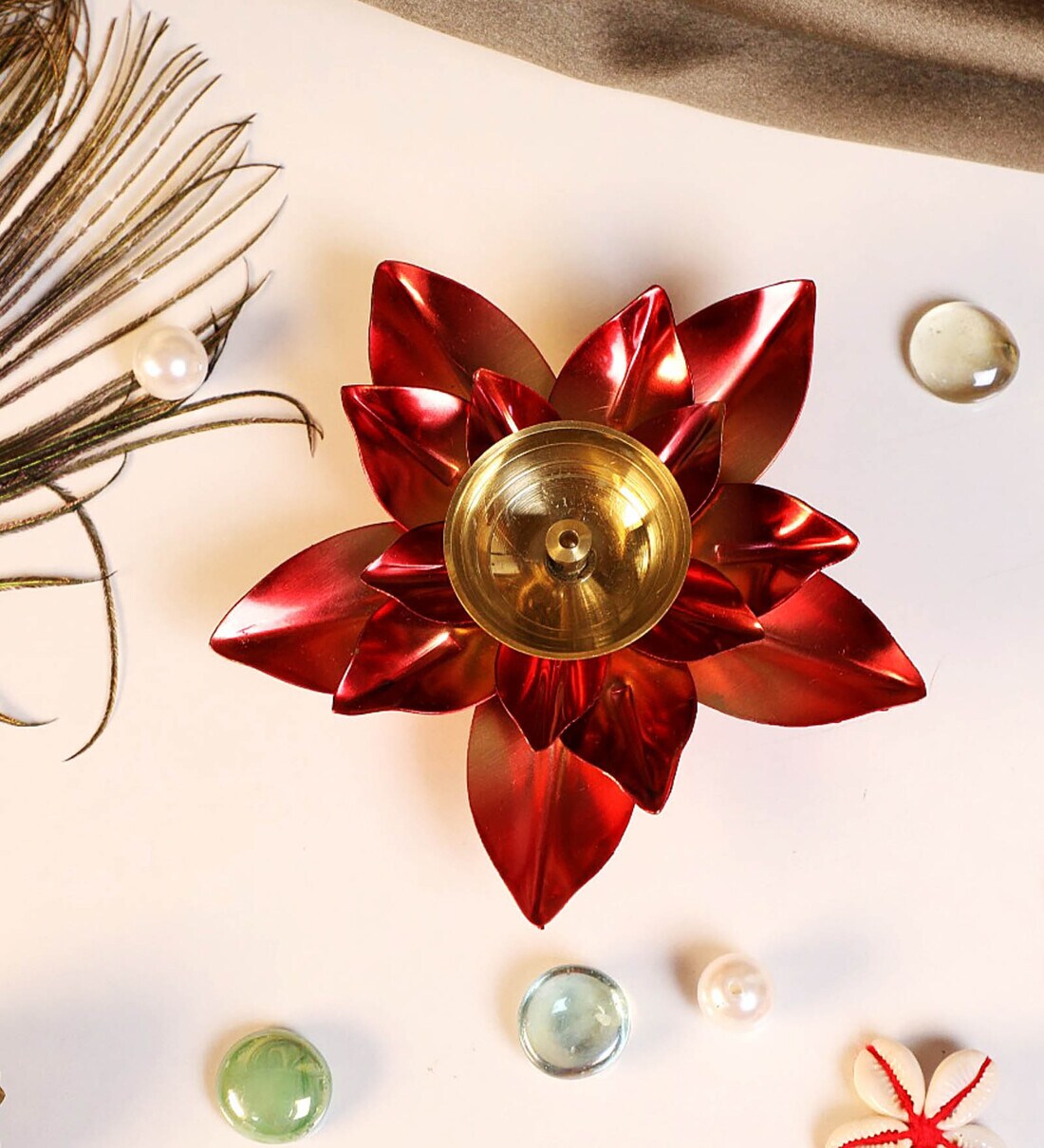 Buy Brass Copper Lotus Flower Petals Kamal Shape Metal Diya (PACK OF 2 ...