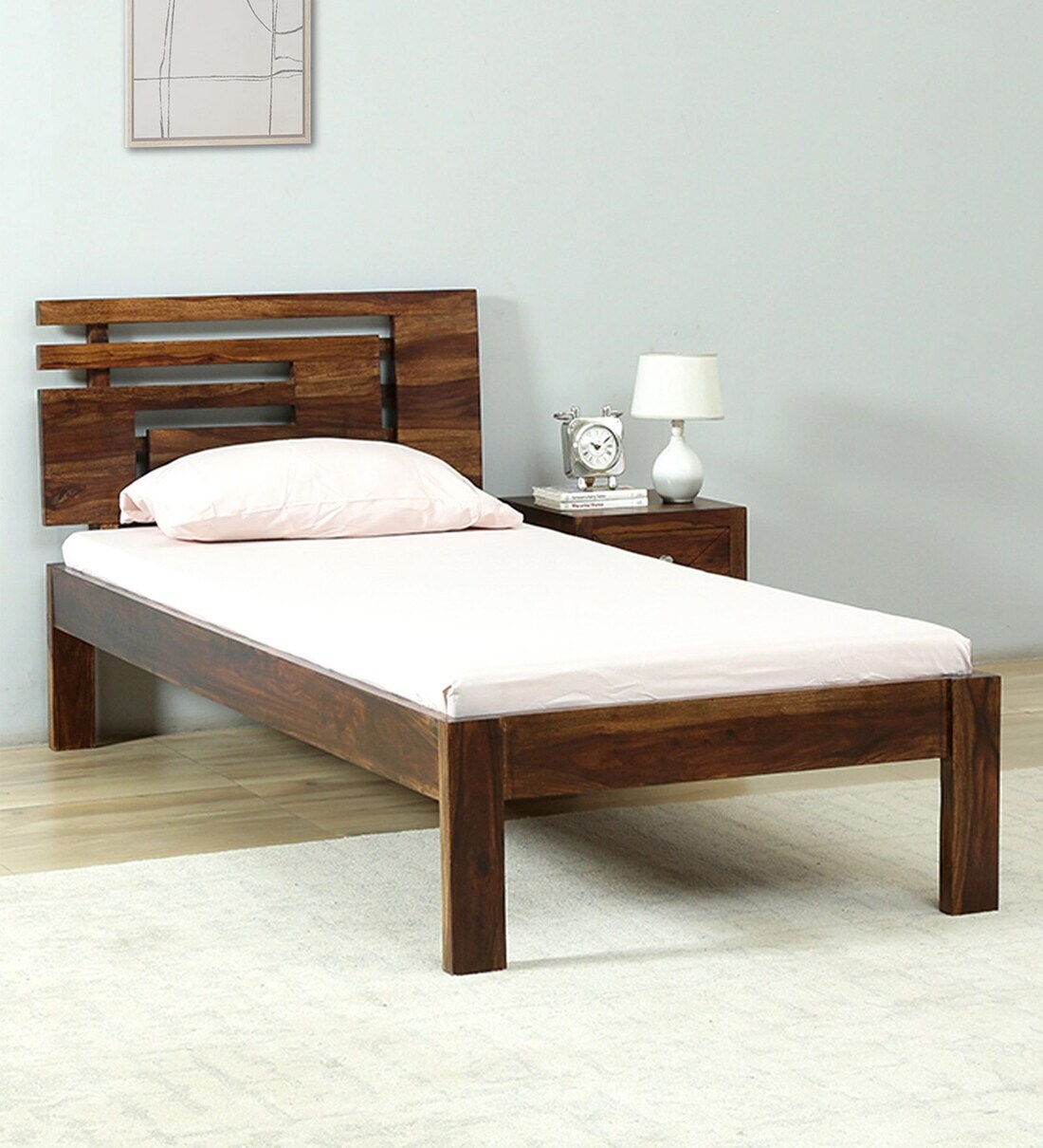 Buy Mirow Sheesham Wood Single Bed In Provincial Teak Finish with ...