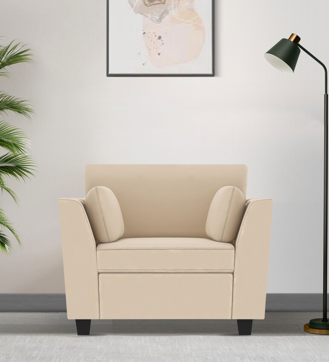 Buy Bristo Velvet 1 Seater Sofa in Warm White Colour with Storage ...