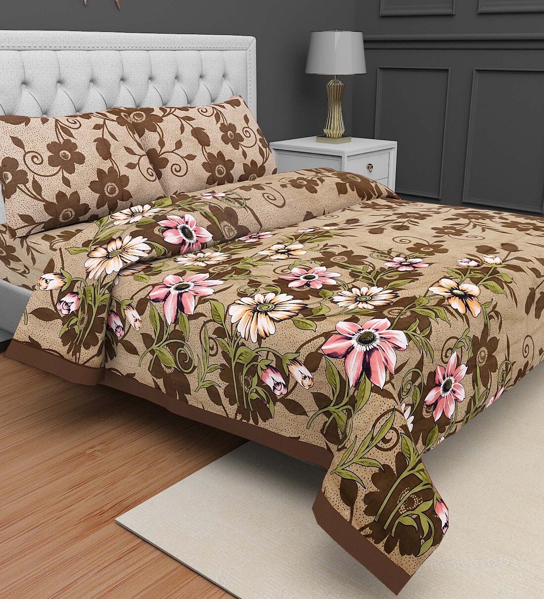 Buy 100% Cotton 200TC Double Bedsheet & 2 Pillow Covers by Ved at 30% ...