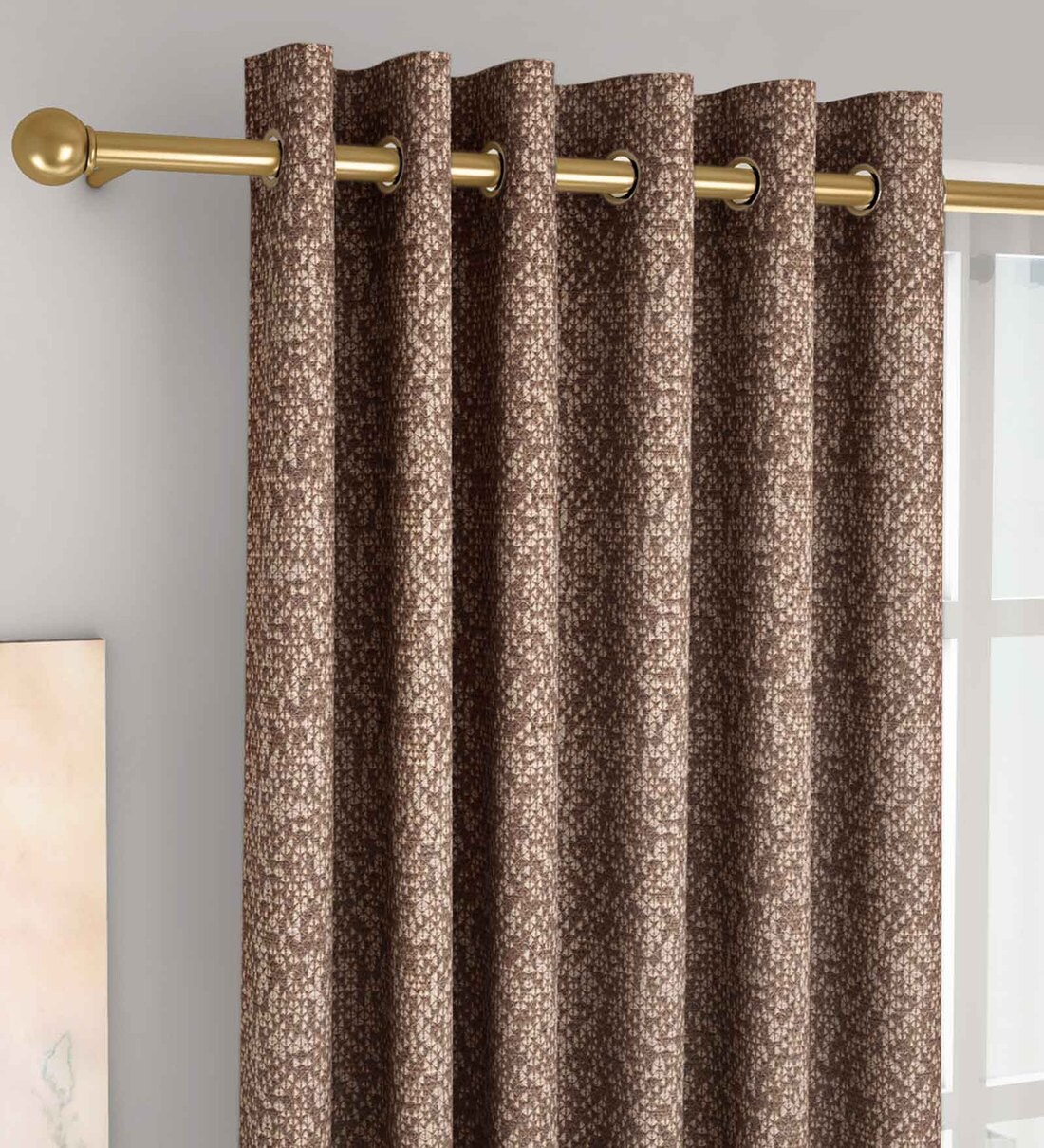 Buy Brown Abstract Poly Cotton 7.5 Ft Semisheer Eyelet Window Curtains ...
