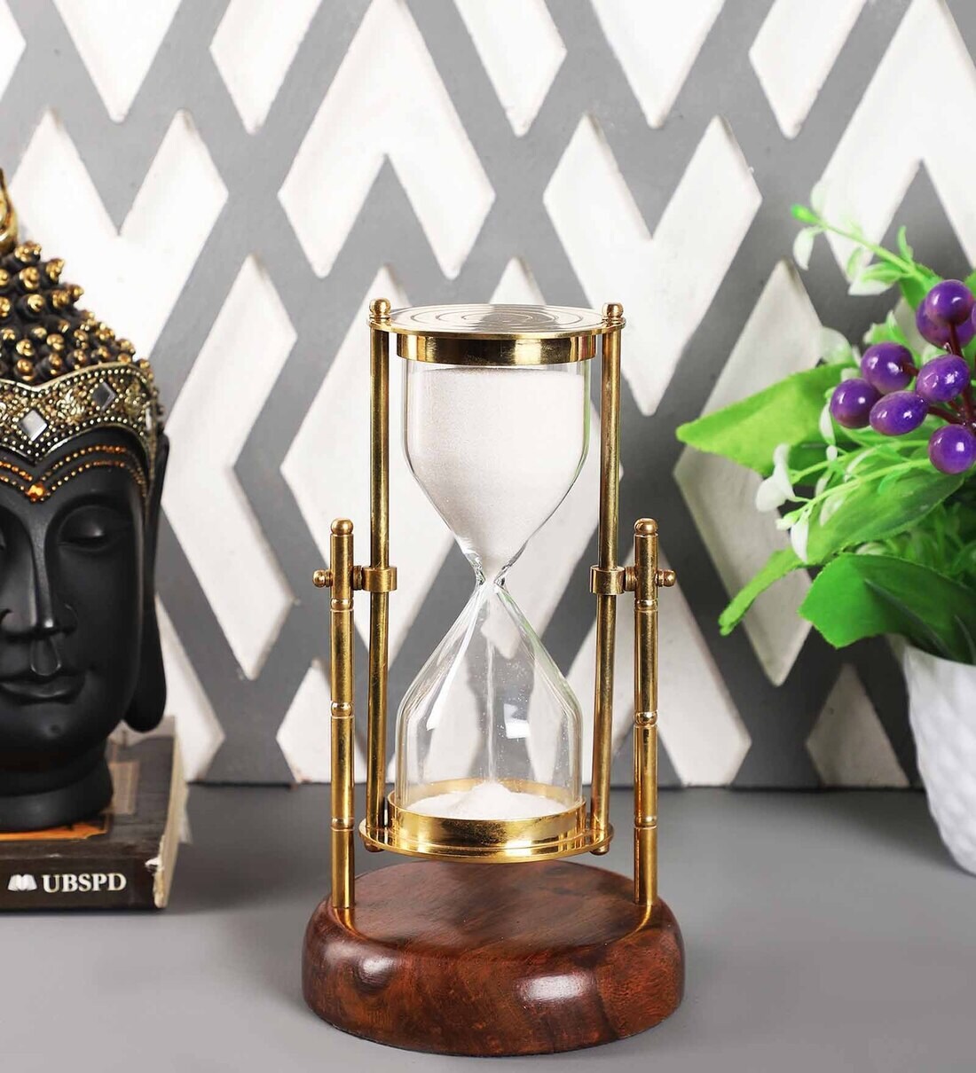 Buy Brown Brass and Wooden Sand Timer Hanging with Stand Hour Glasses ...