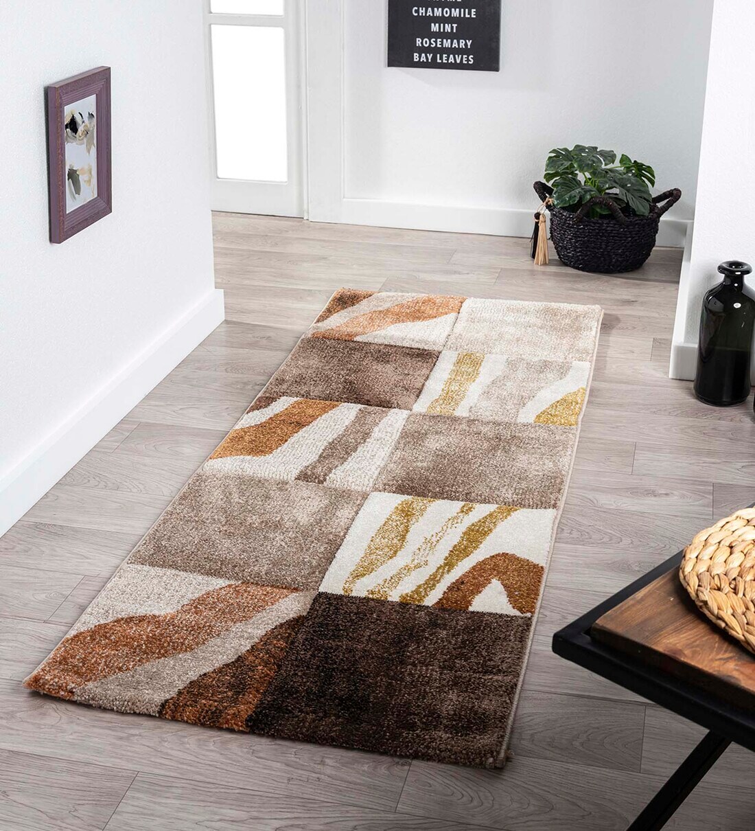 Buy Brown Geometric Polypropylene 59x24 Inches Machine Made Floor ...