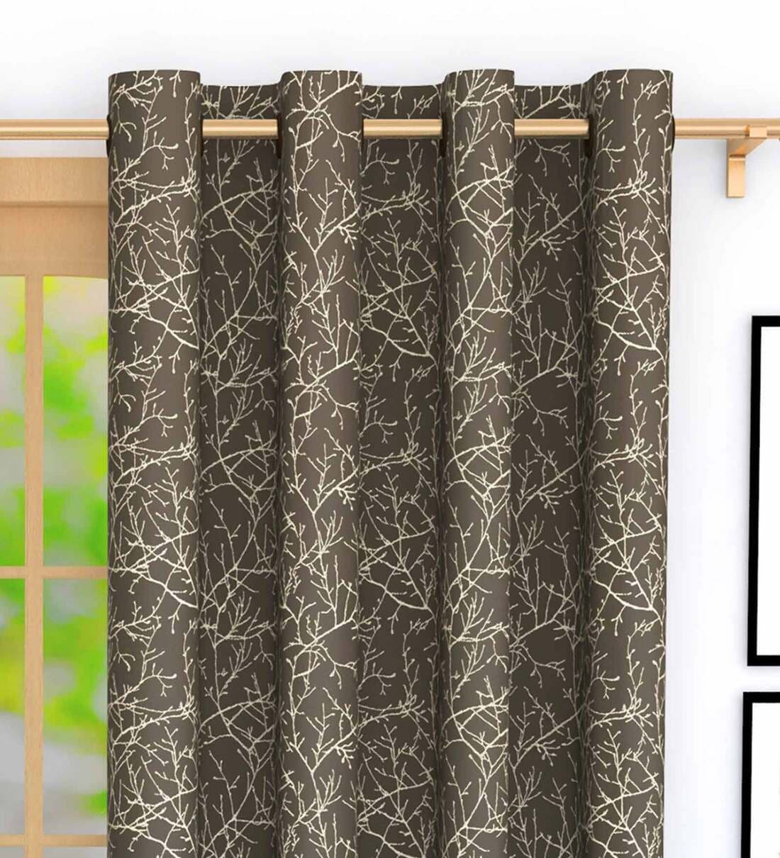 Buy Brown Abstract Jacquard 5 Ft Blackout Eyelet Window Curtain at 57% ...