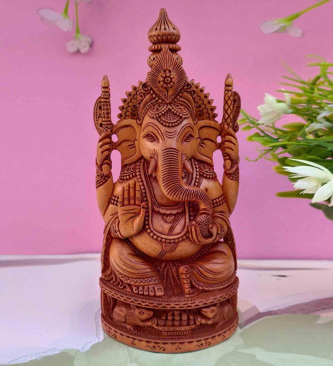 Buy Brown Kadam Wood Ganesha Sitting Idol by Samriddhi Arts And Crafts ...