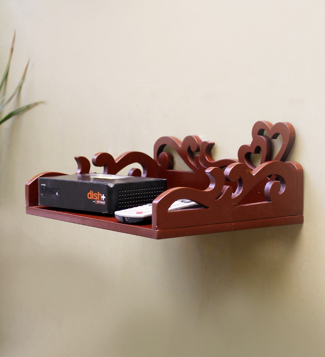 Buy Engineered Wood Carved Wall Mounted Set Top Box Holder in Brown ...