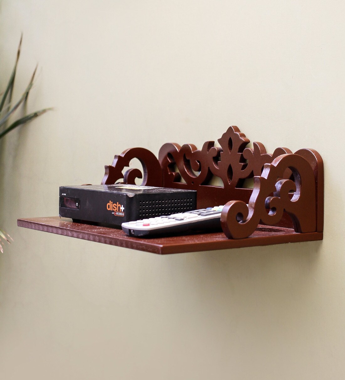 Buy Engineered Wood Wall Mounted Set Top Box Holder in Brown Colour by ...
