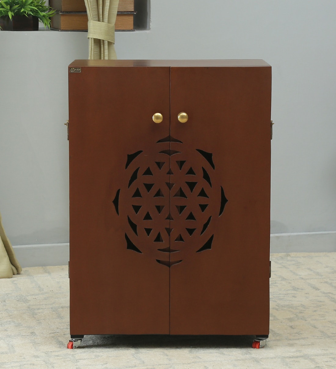 Buy Brown MDF & Sheesham Wood Pooja Mandir With Door By D Dass Online ...