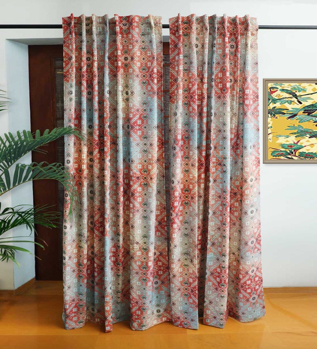 Buy Brown Polycanvas Floral 7ft Blackout Fabric Loops (Pack of 2) Door ...
