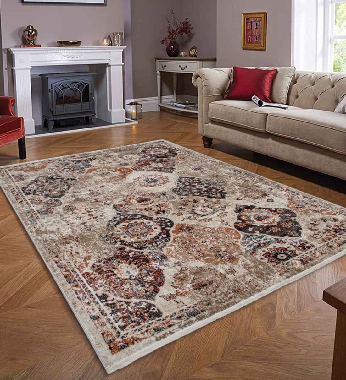 Buy Brown Persian Polyester 6 ft x 9 ft Machine Made Carpet by Apco at ...