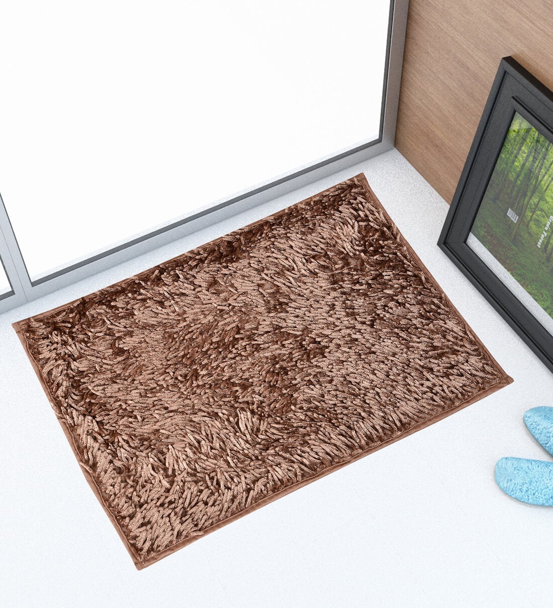 Buy Brown Solid Polyester 22 x 15 Inches Anti Skid Door Mats (Set of 2 ...