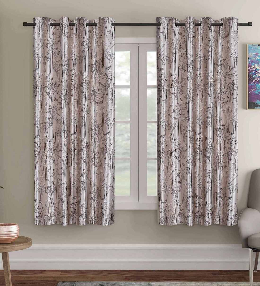 Buy Brown Polyester Floral 5ft Blackout Eyelet Window Curtains at 71% ...