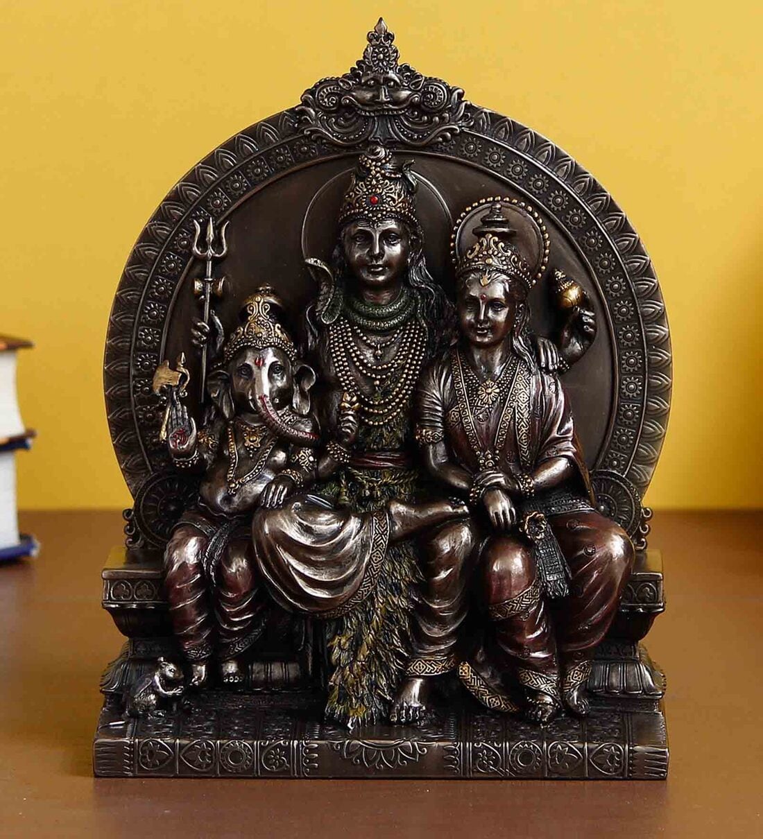Buy Brown Polyresin and Bronze Lord Shiva Parivar Sitting on Singhasan ...