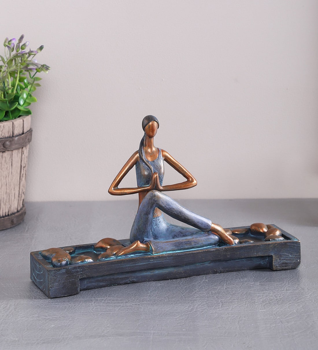 Buy Brown Resin Divine and Peaceful Yoga Statue Showpiece by Aapno ...