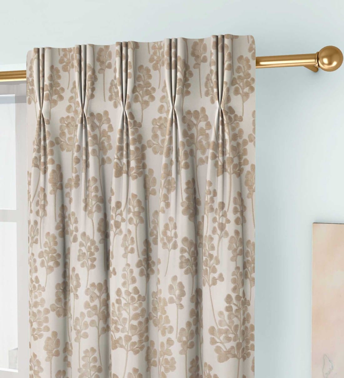 Buy Brown Floral Poly Cotton 5 Ft Light Filtering Pinch Pleat Window ...