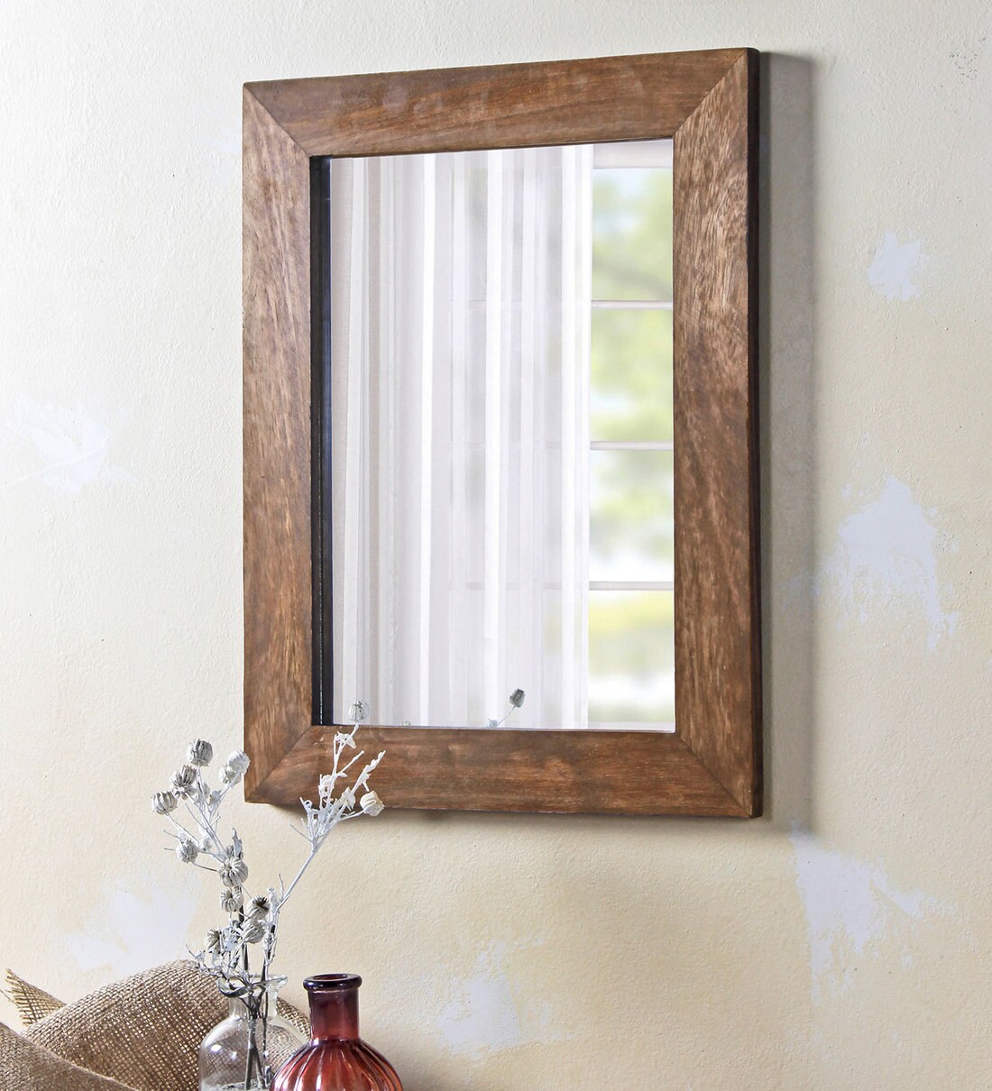 Buy Wooden Rectangle Wall Mirror in Brown colour by Fabuliv at 27% OFF ...
