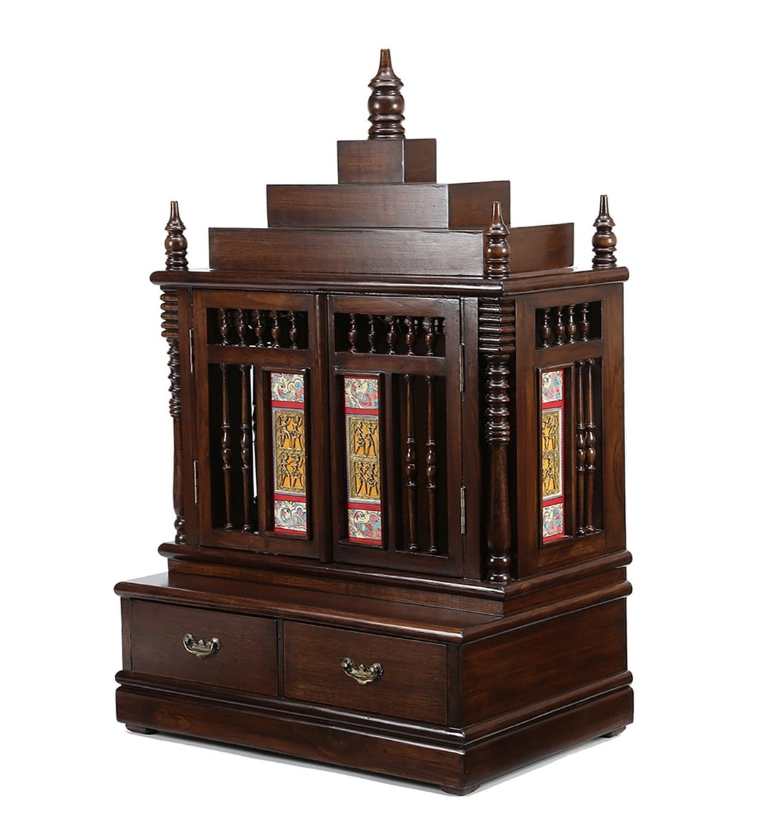 Buy Brown Teak Wood Handcrafted Mandir with Dhokra Brass Frame ...