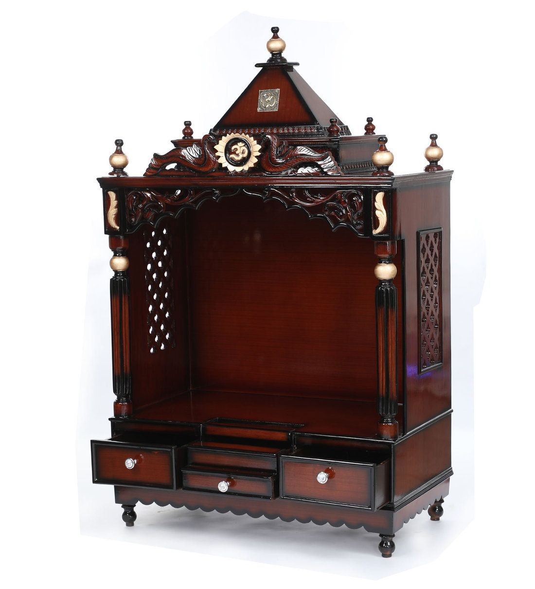 Buy Teak Wood Brown Gold Mandir With Storage By Dzyn Furnitures Online ...