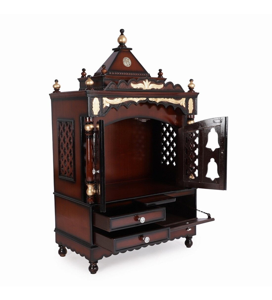 Buy Teak Wood Brown Mandir With Storage By Dzyn Furnitures Online ...