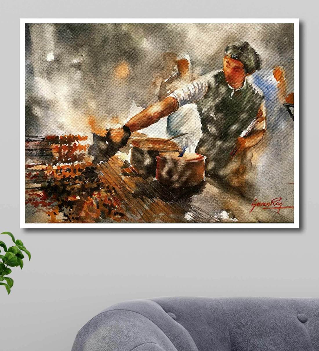 Buy Brown Watercolor Handmade Paper Cooking Up A Storm Unframed ...