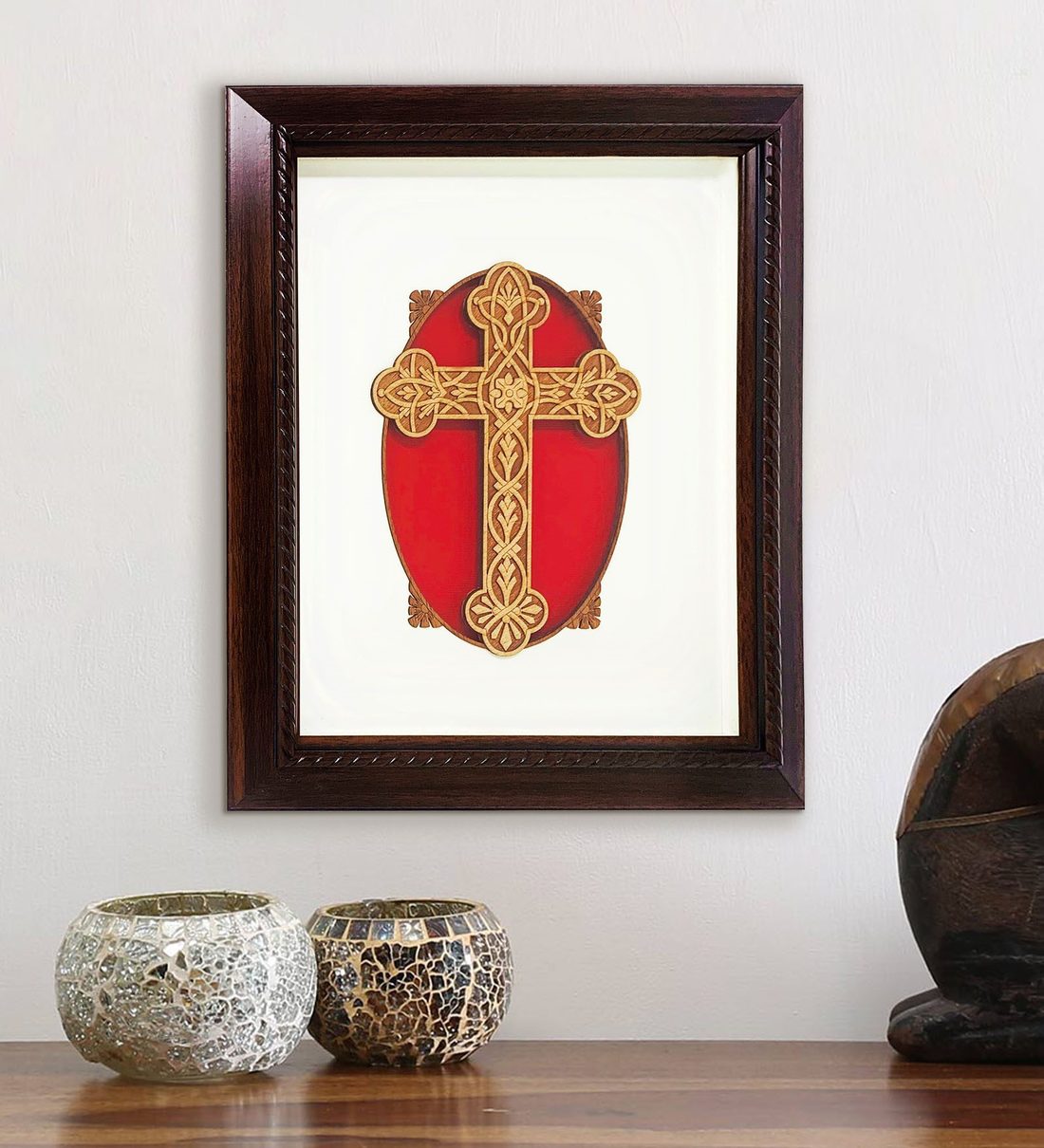 Buy Brown Wood Jesus Christ Cross Wall Mural By Frames Cottage Online ...