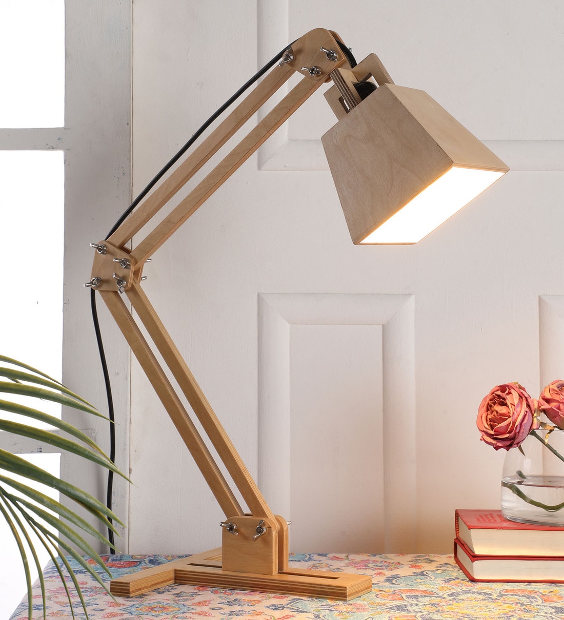 Buy Brown Shade Study Lamp with Wood Base by Woodlab at 100% OFF by ...