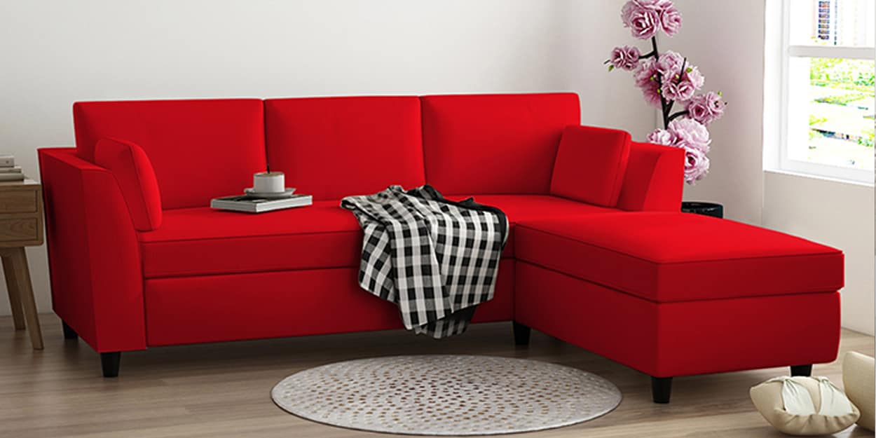 Buy Bristo Velvet LHS 4 Seater Sectional Sofa In Cherry Red Colour at ...