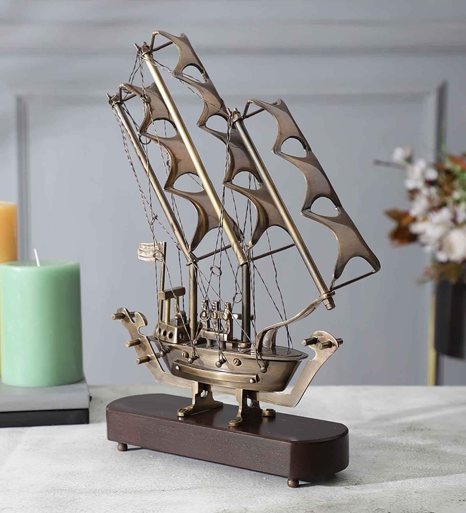 Buy Brass And Wood Antique Casting Nautical Ship Showpiece 12\ at 24% ...