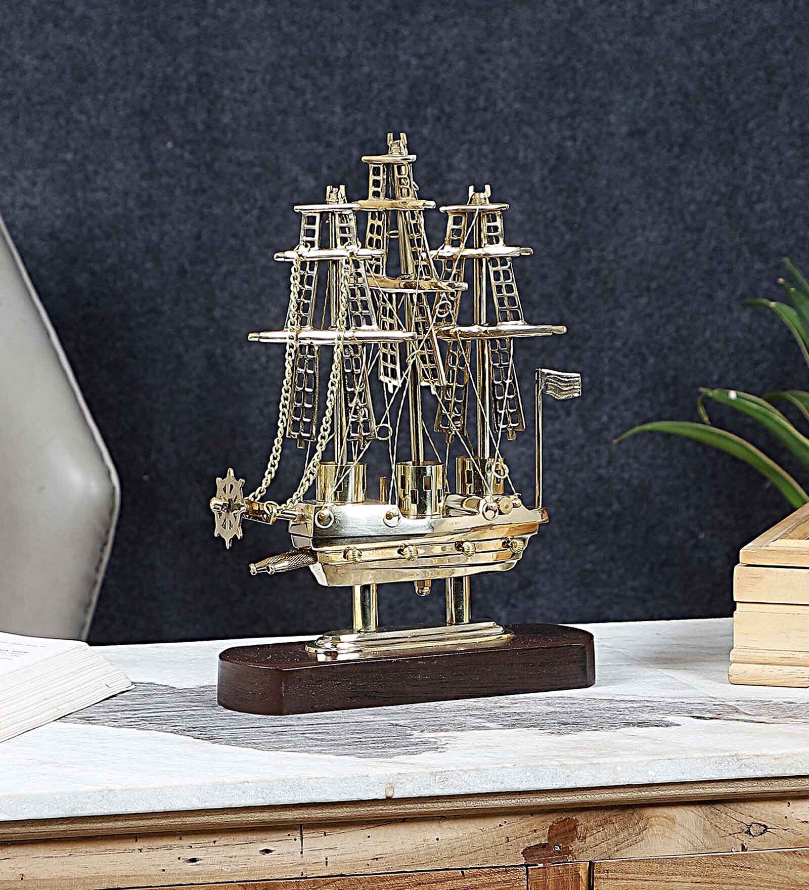 Buy Brass And Wood Handcrafted Vintage Casted Mast Sailing Ship ...