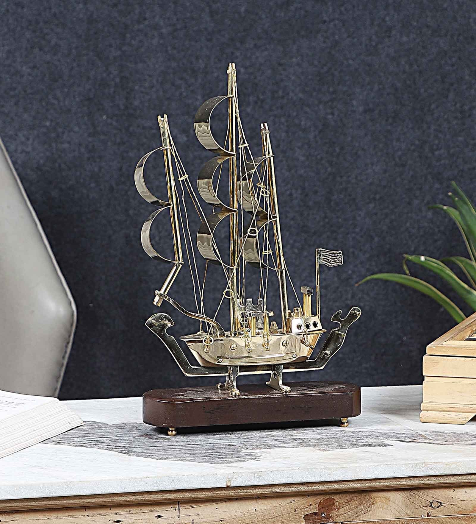 Buy Brass And Wood Handcrafted Vintage Curved Mast Sailing Ship ...