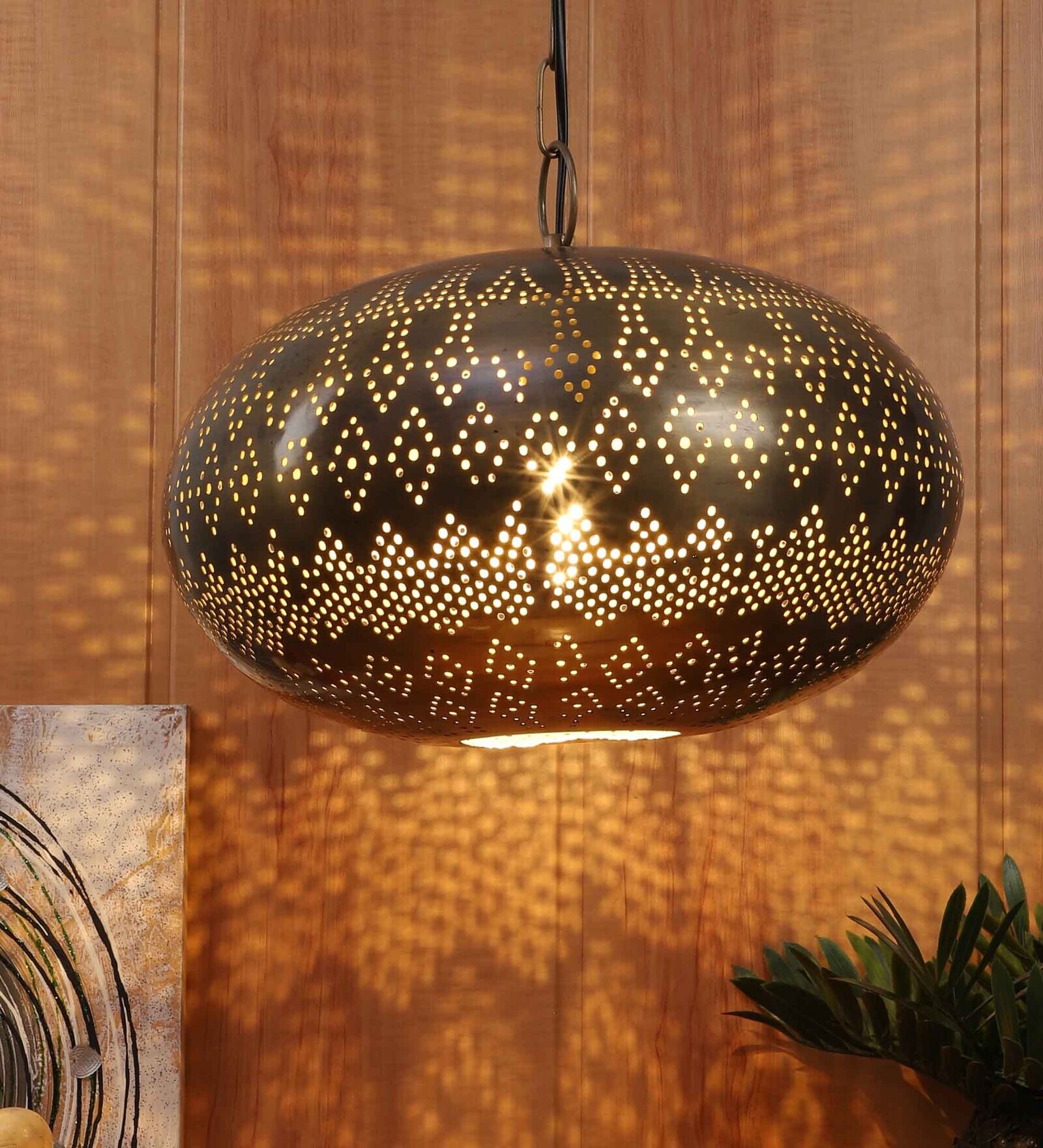 Buy Brass Antique Iron Single Hanging Light By Eliante By Jainsons ...