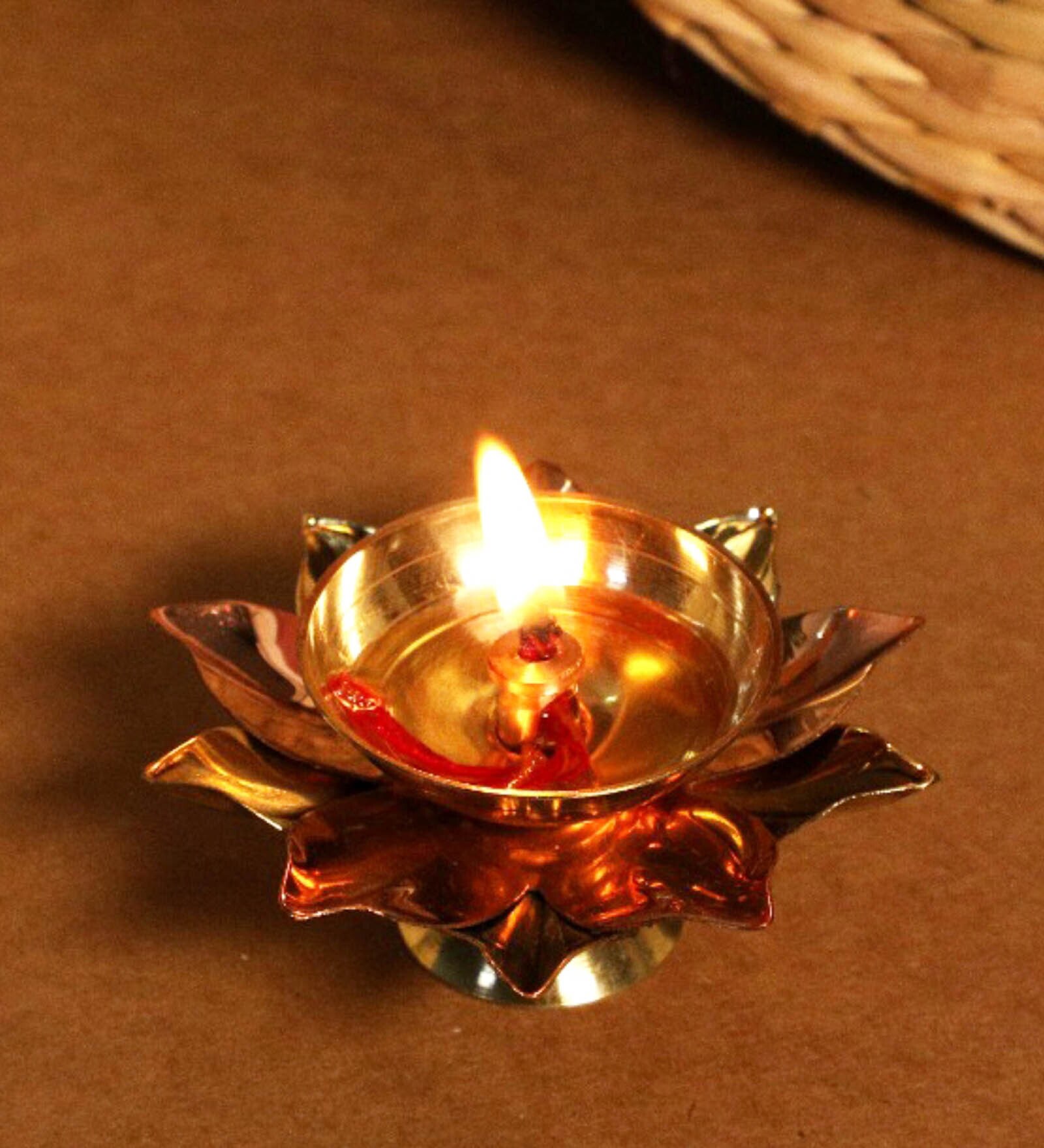 Buy Brass Copper Lotus Flower Petals Kamal Shape Metal Diya (Pack Of 6 ...